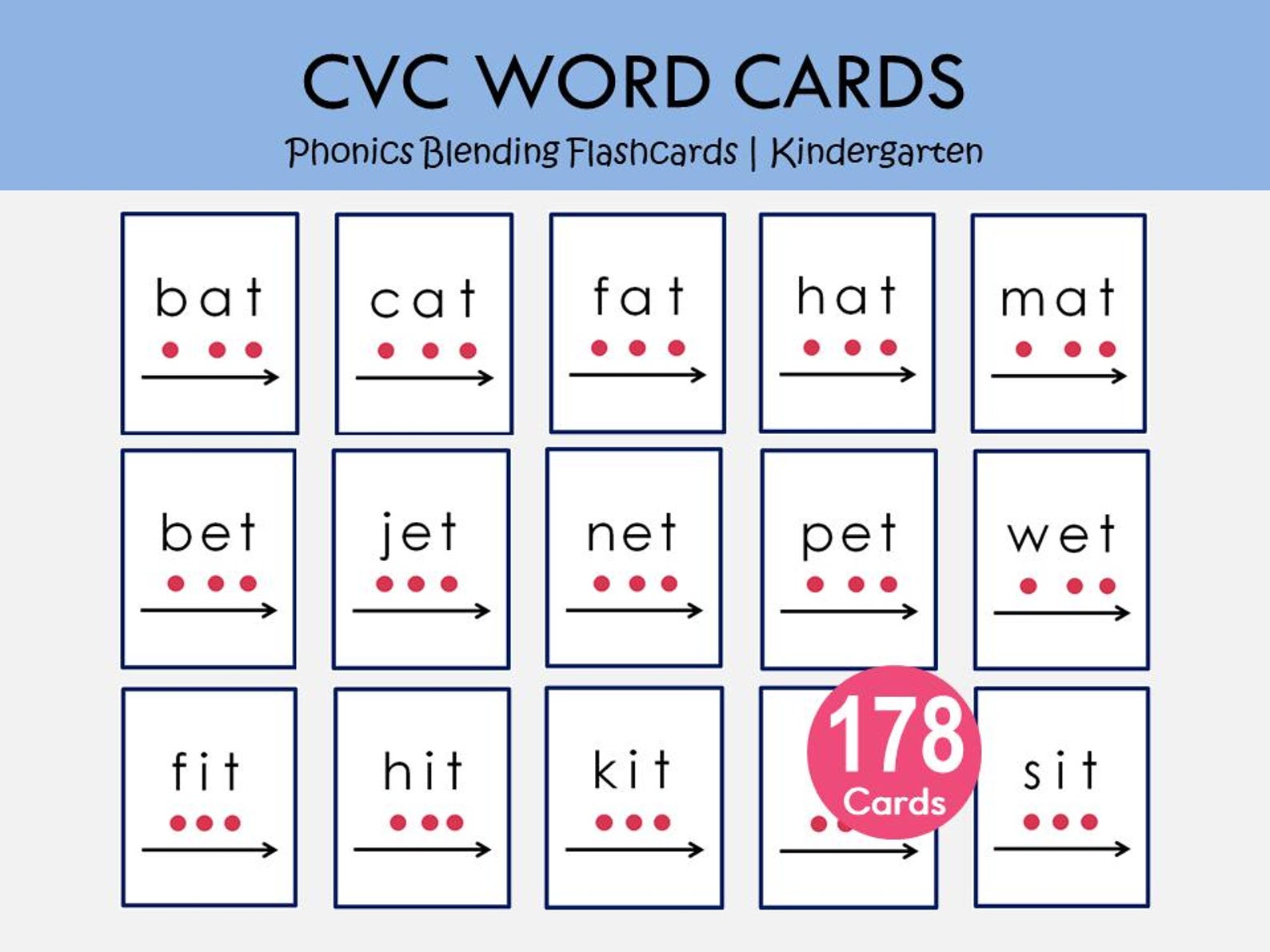 CVC Flashcards Printable for Phonics | CVC Words Blending Cards | Early ...