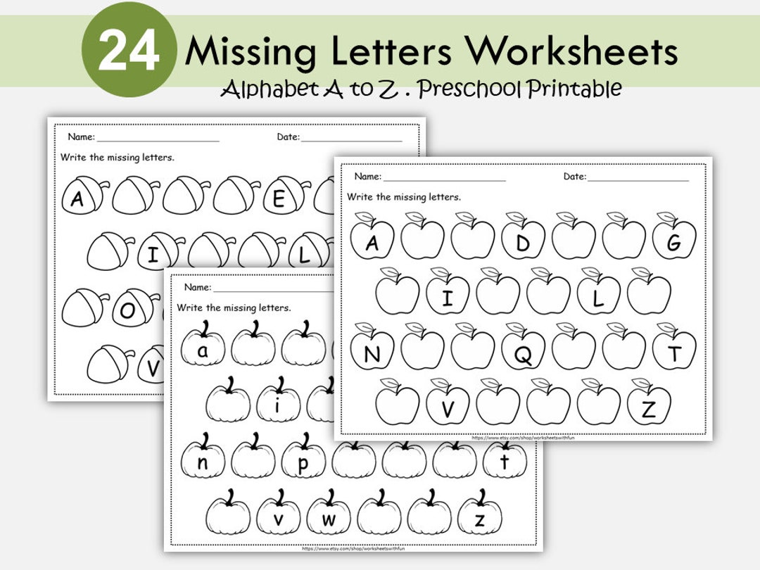 Fall Alphabet Worksheets Printable for Kids | Missing Letters A-Z ...