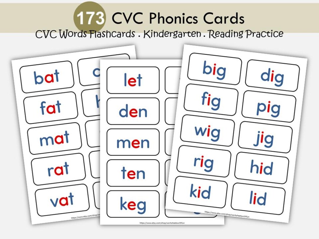 CVC Words Flashcards: Kindergarten Phonics, Short Vowel Practice ...