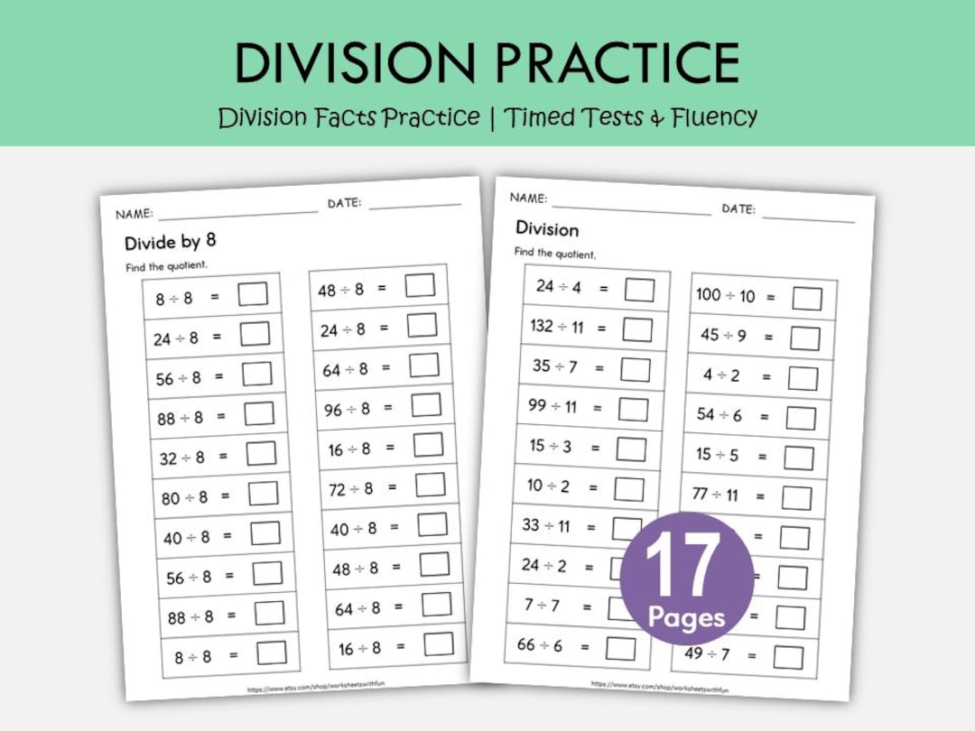 Division Math Drill Worksheets | Division Facts Practice | Timed Tests ...