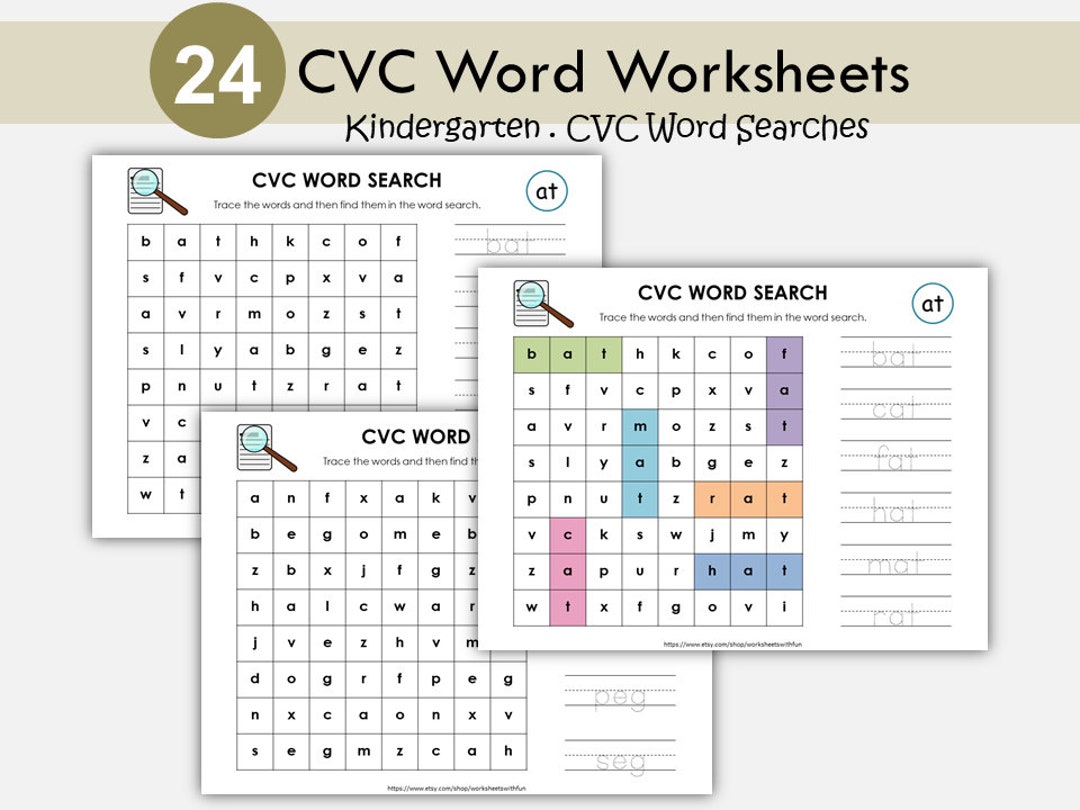 CVC Word Search Worksheets Printable, Trace & Find CVC Words, Phonics ...