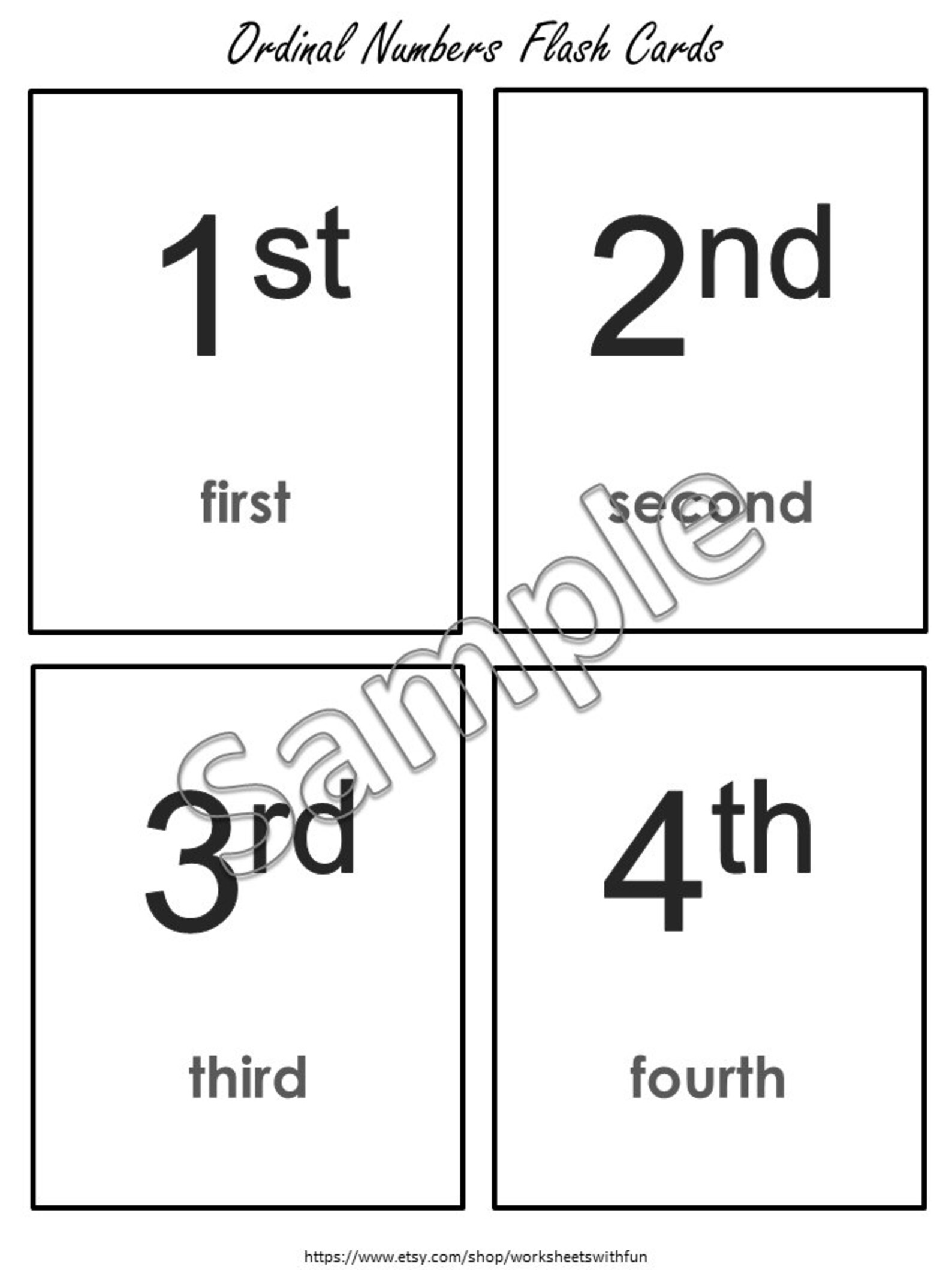 Ordinal Numbers 1-50 Flashcards: Kindergarten Learning (PDF Printable ...