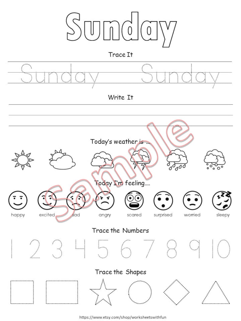 Daily Review Worksheets for Preschool | Days of the Week, Weather ...