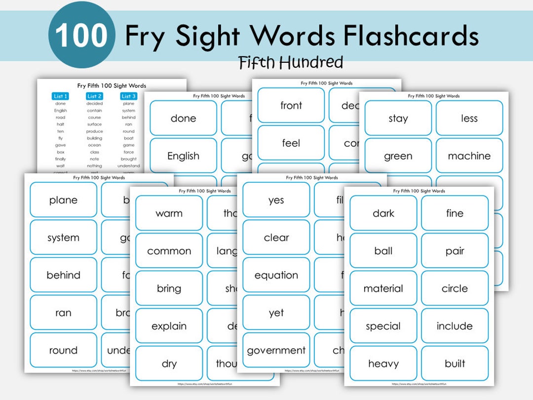 100 Fry Sight Words Flashcards: Fifth Hundred (digital Download) - Etsy