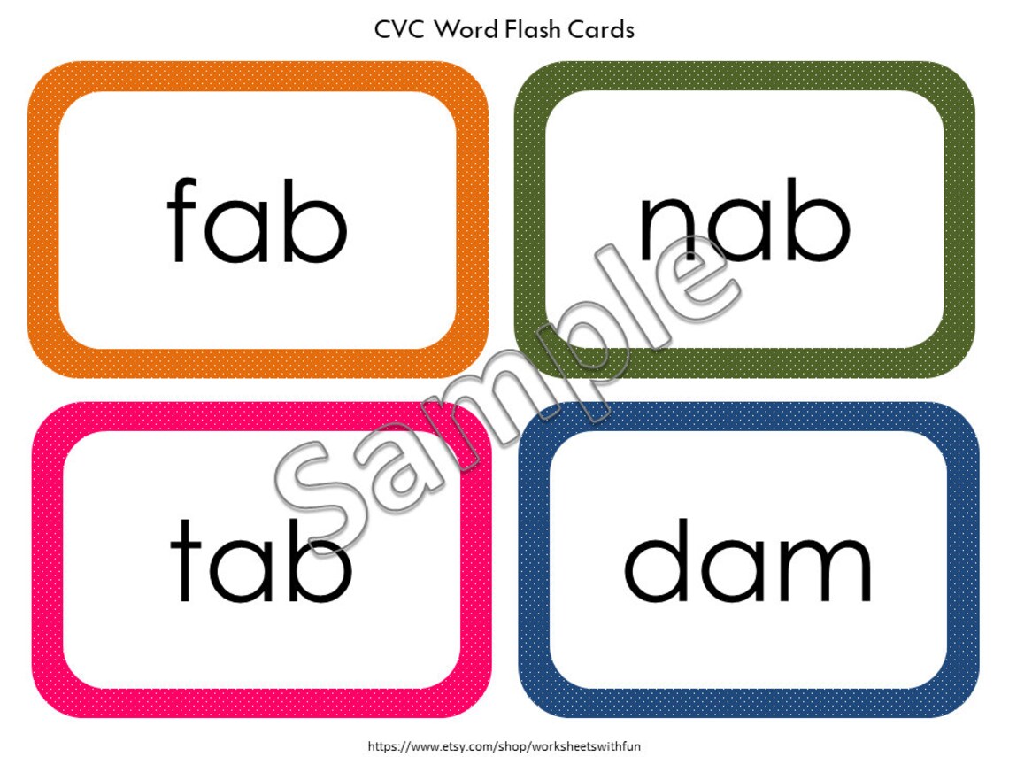 180 CVC Words Flashcards Printable, Short Vowel Word Cards ...