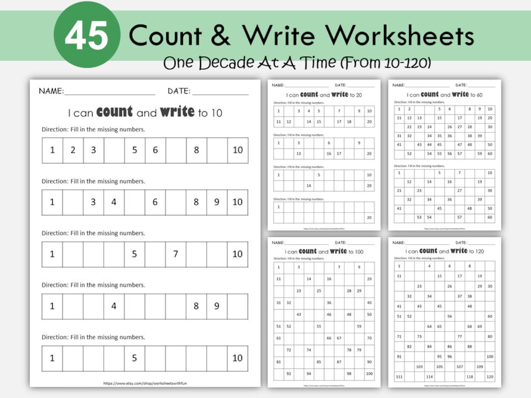 Missing Numbers Worksheets 1-120, Preschool, Kindergarten, Grade 1 ...