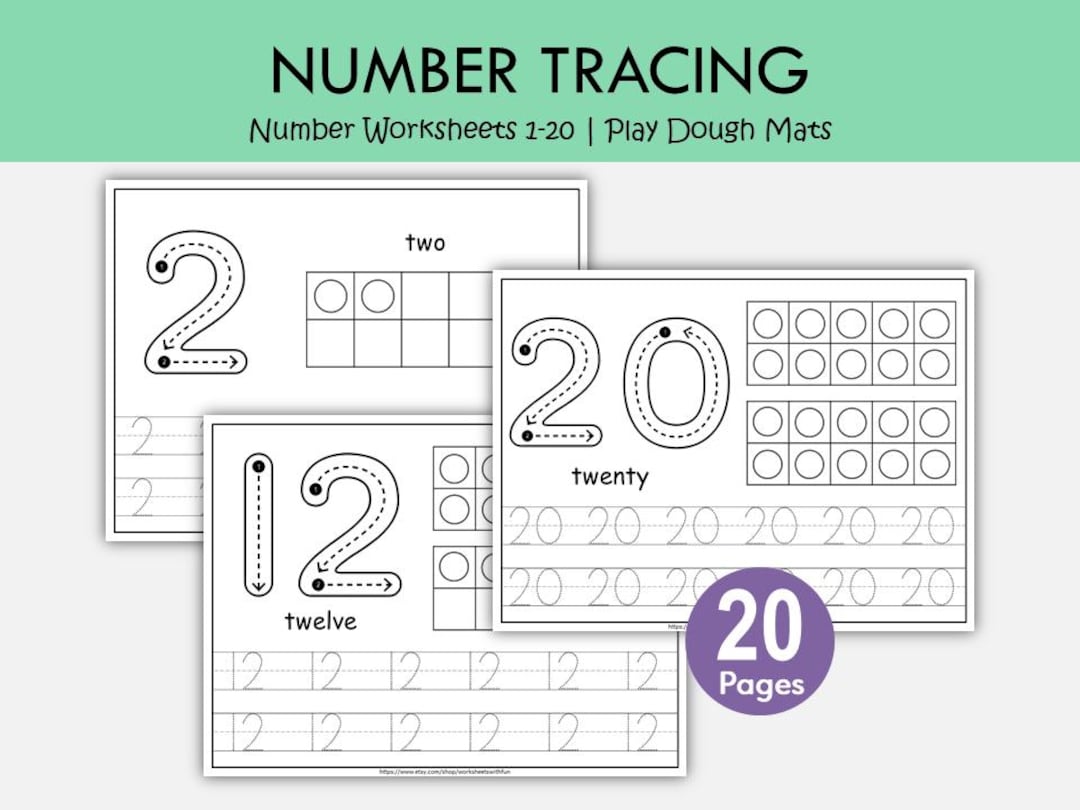 Number Tracing Worksheets 1-20 | Play Dough Number Mats | Ten Frame ...