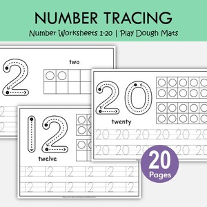 Number Tracing Worksheets 1-20 | Play Dough Number Mats | Ten Frame ...