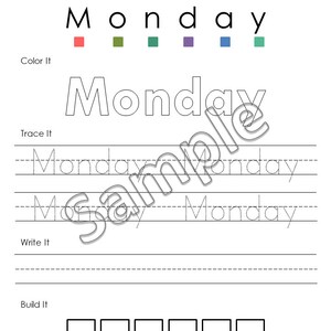 Days of the Week Worksheets, Kindergarten Tracing and Writing Printable ...