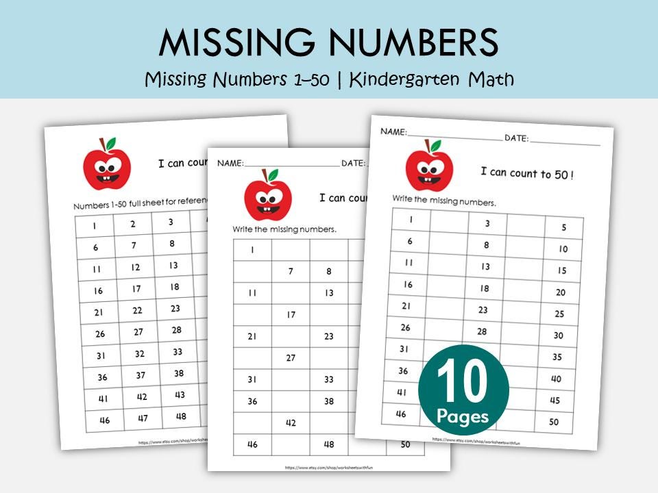 Missing Number Worksheets 1–50 | Preschool & Kindergarten Math ...