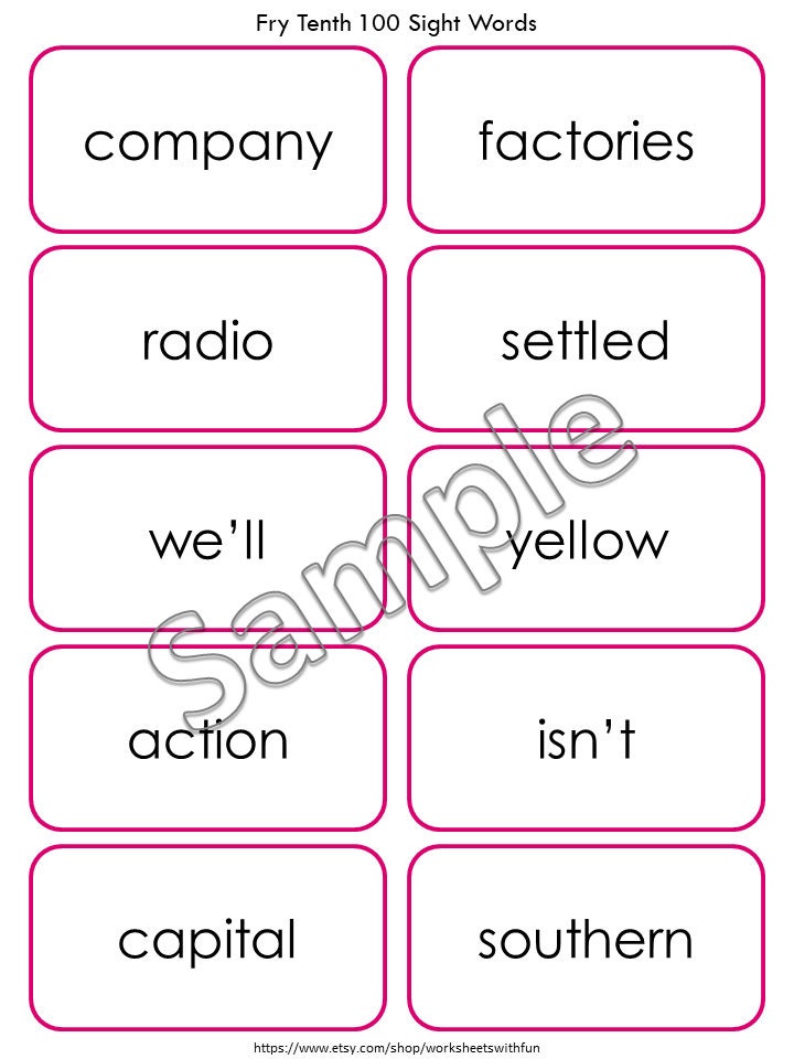 1000 Fry Sight Words Flashcards Printable, High Frequency Word Cards ...