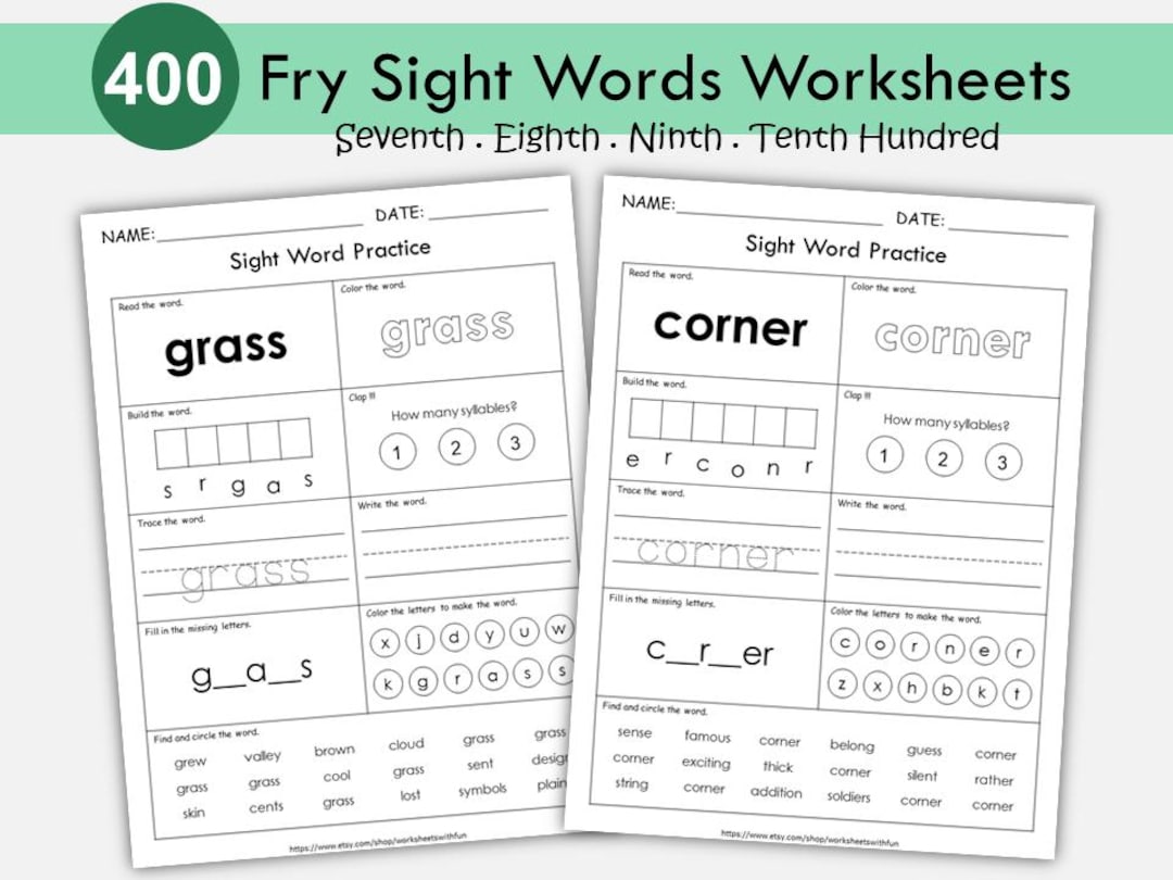 400 Fry Sight Words Worksheets: Literacy Practice (digital Download) - Etsy