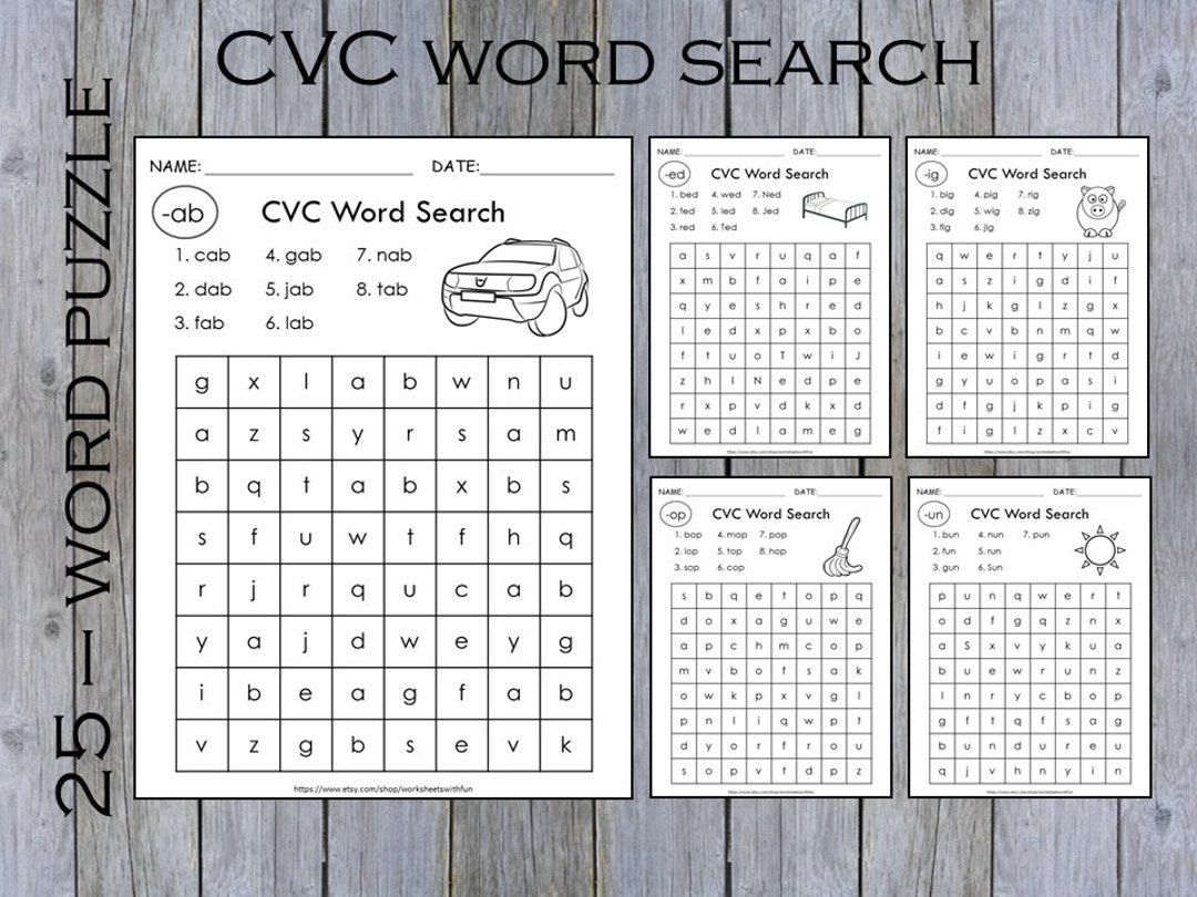 CVC Worksheets CVC Words CVC Objects Words Search Toddler - Etsy UK