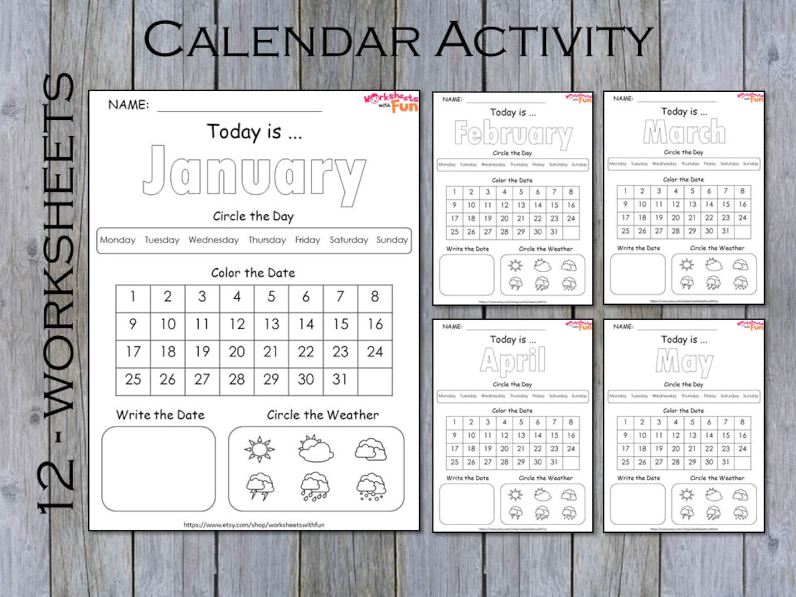 Preschool Calendar Worksheets Printable Kids Monthly Digital - Etsy
