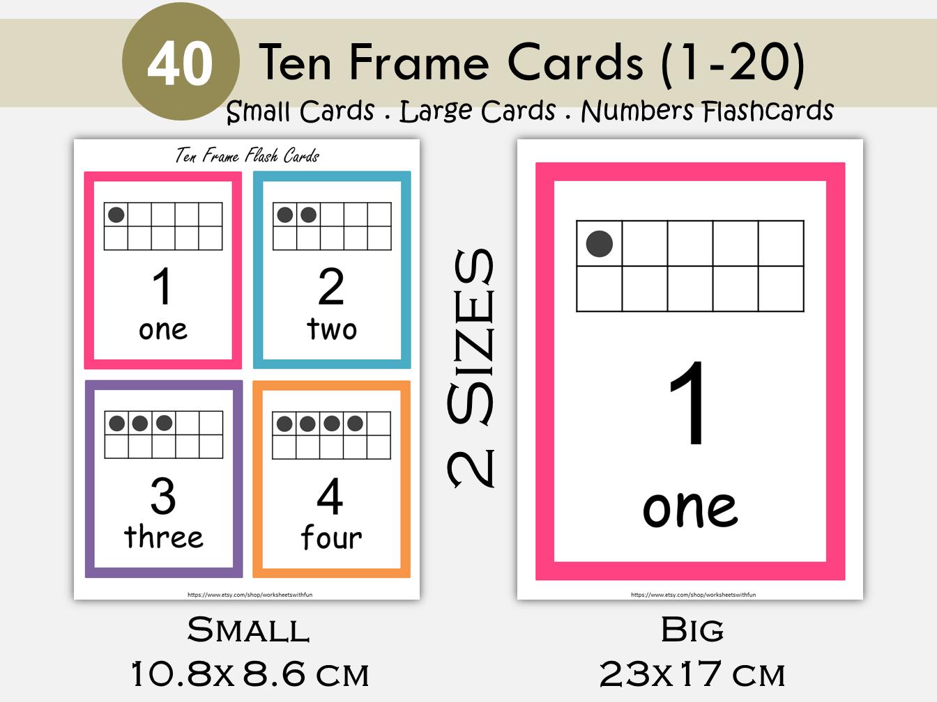 Ten Frame Flashcards 1-20 Printable, Number Recognition Cards ...