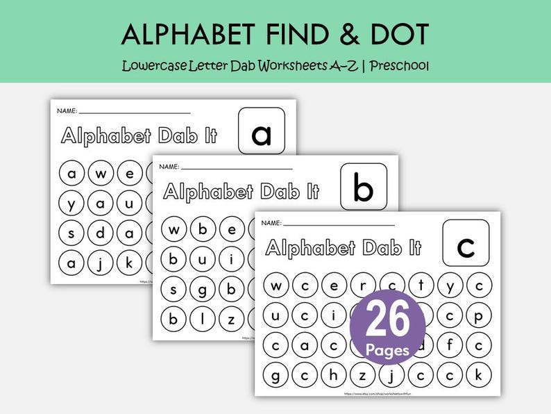 26 Lowercase Alphabet Dab It Worksheets Printable | Dot Marker Letters ...