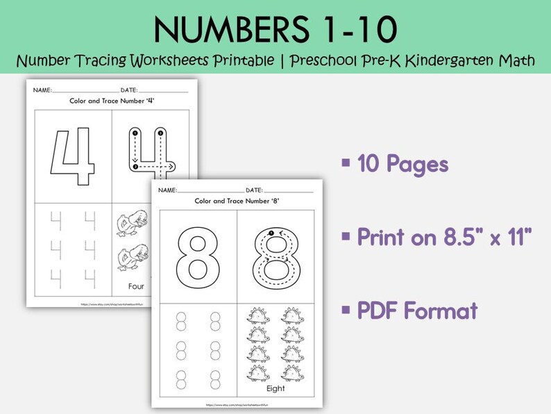 Number Tracing Worksheets 1–10 Printable | Counting & Coloring ...
