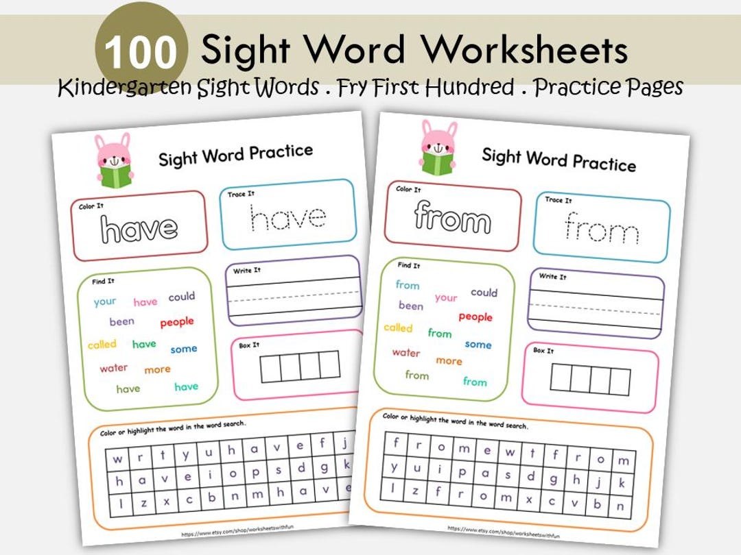 100 Printed Fry's First 100 Sight Words Worksheets, Handwriting and ...