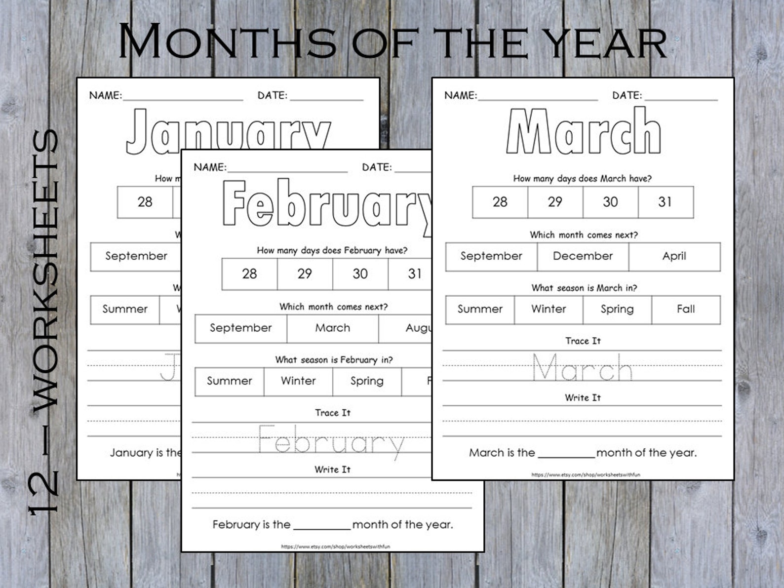 Months of the Year Worksheets Printable Kindergarten - Etsy