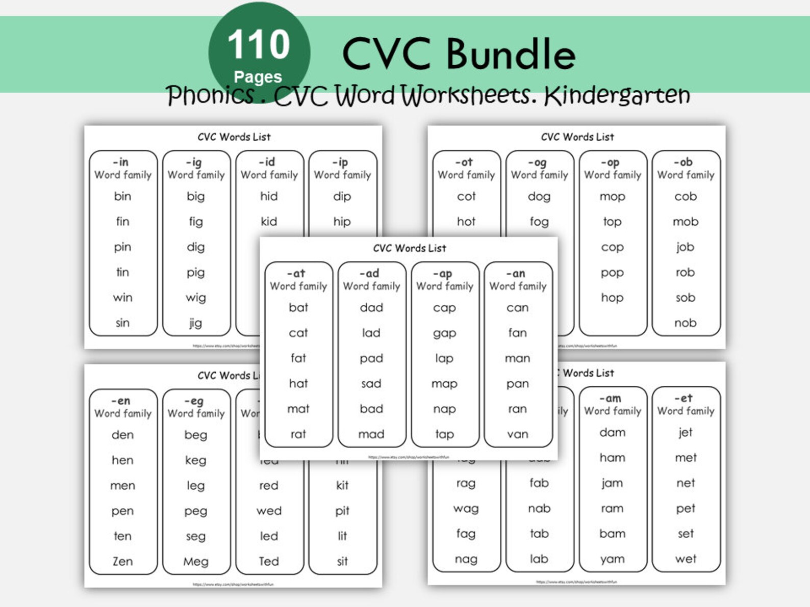 CVC Words Literacy Learning Pack: Kindergarten Phonics (digital ...