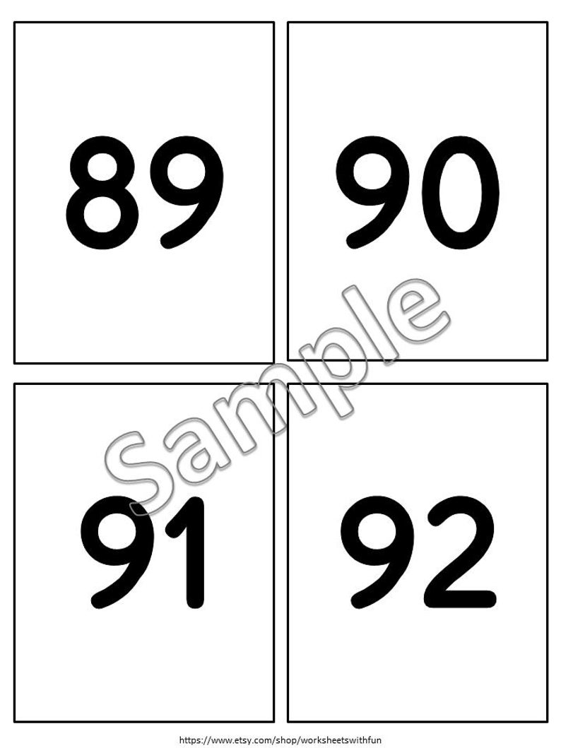 Number Flash Cards 1-100: Printable Learning for Toddlers (digital ...