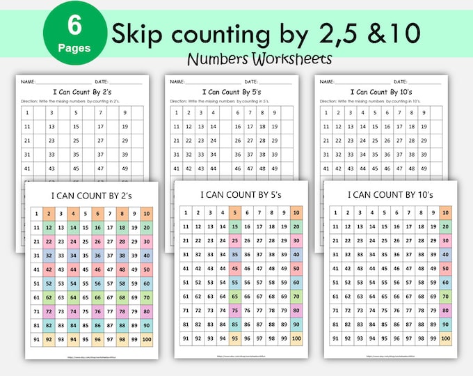 Skip Counting Worksheets, Skip Counting by 2s, 5s and 10s Charts ...