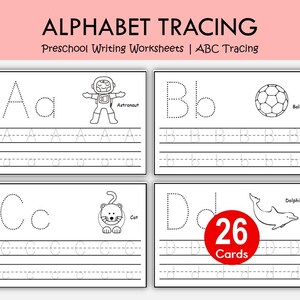 Alphabet Tracing Cards Printable, Uppercase Lowercase Letter Practice ...