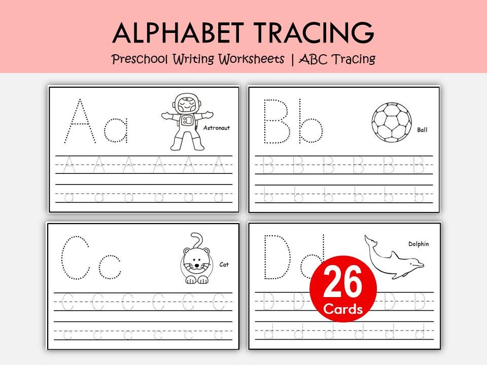 Alphabet Tracing Cards Printable, Uppercase Lowercase Letter Practice ...