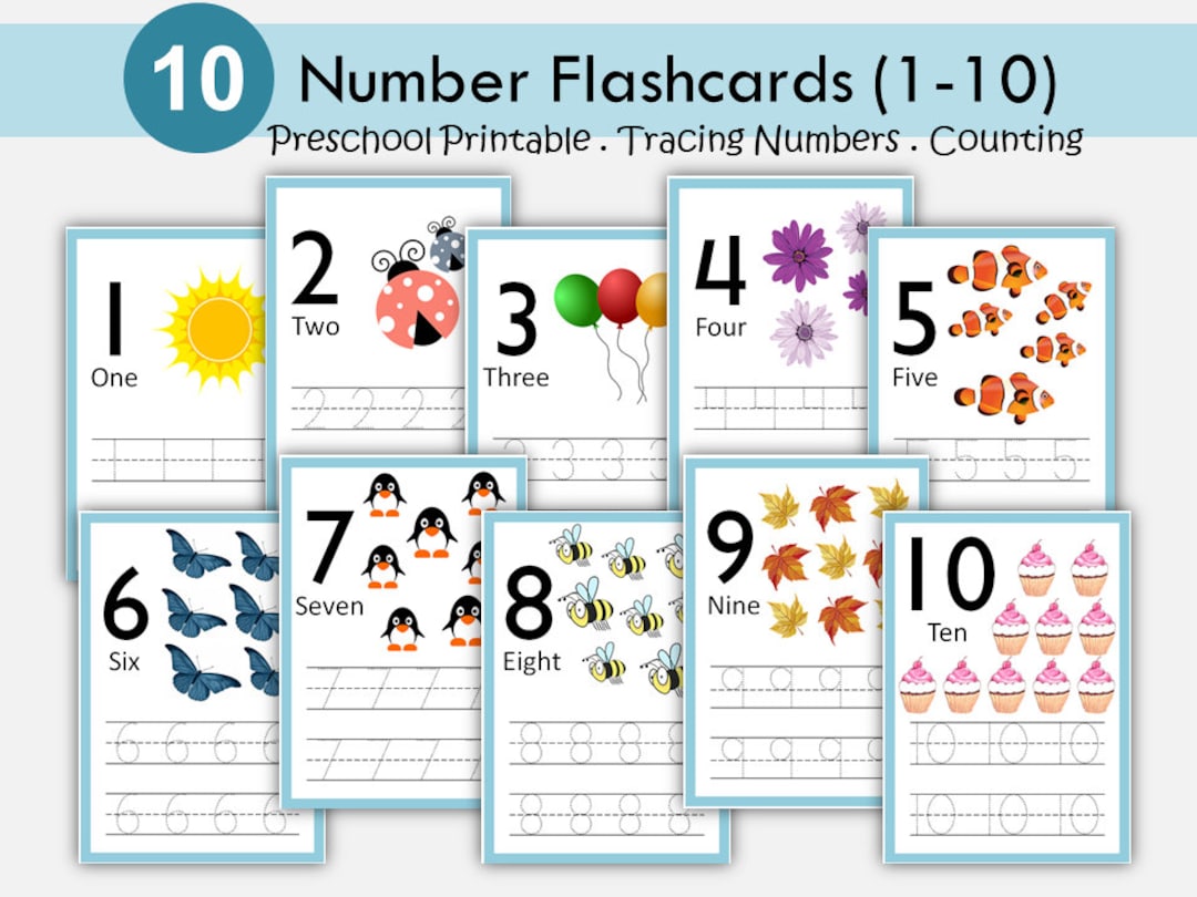 Preschool Number Flash Cards 1-10: Counting & Tracing (digital Download ...