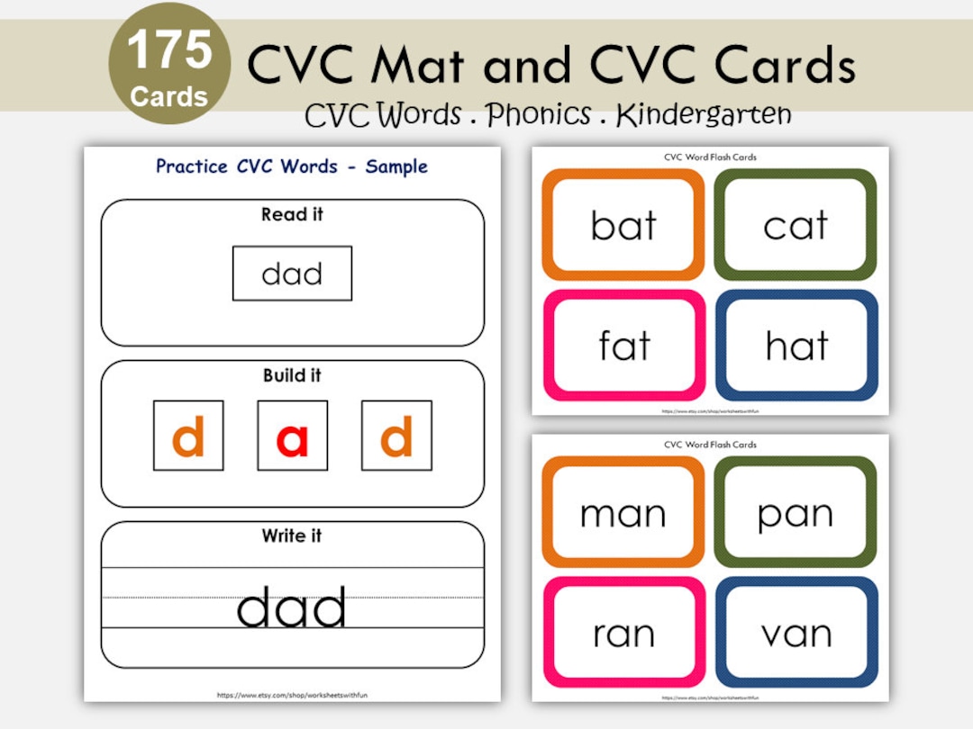 CVC Words, CVC Mat, CVC Flashcards, Word Builder, Kindergarten Phonics ...