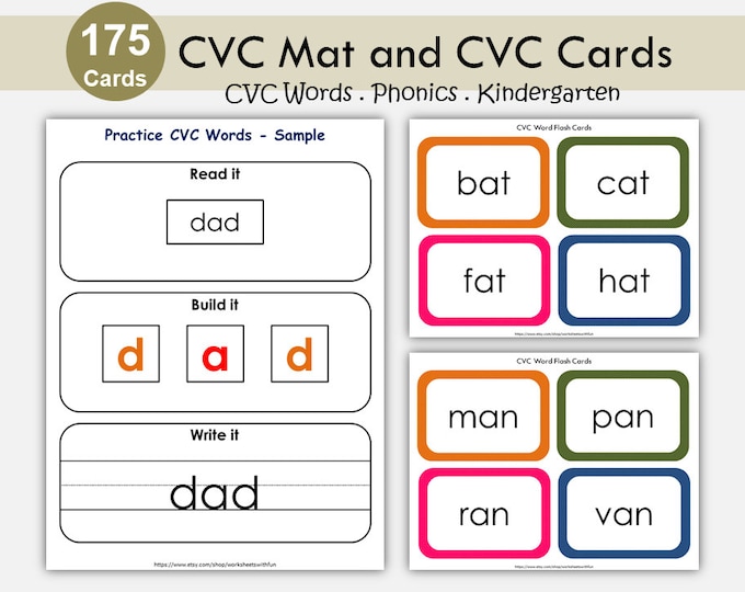 CVC Words, CVC Mat, CVC Flashcards, Word Builder, Kindergarten Phonics ...