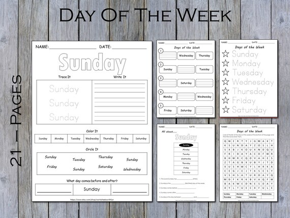 Days of the Week Printable Worksheets Days of the Week | Etsy