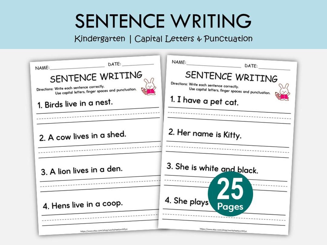 Sentence Writing Worksheets for Kindergarten | Capital Letters Spacing ...