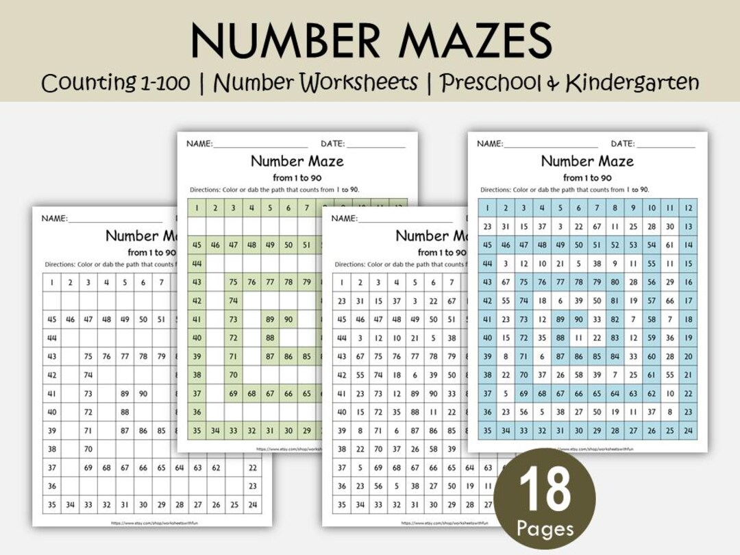 Number Maze Worksheets Printable | Count 1-100 Math Activity ...