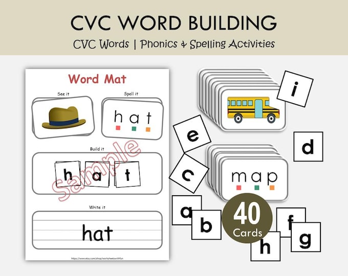 CVC Words, Word Building Mat, Phonics Worksheets, Learn ,read Spelling ...
