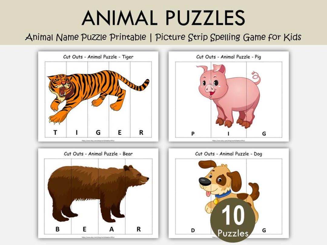 Animal Name Puzzles Printable | Preschool Alphabet & Spelling Matching ...