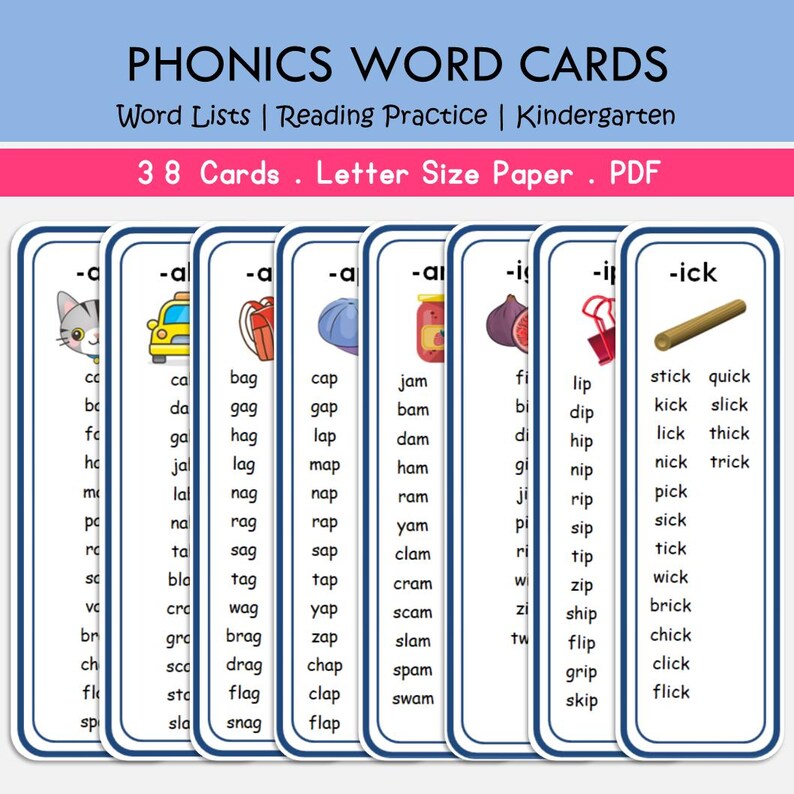 Learn to Read CVC Words, Phonics Cards Printable, Kindergarten Reading ...