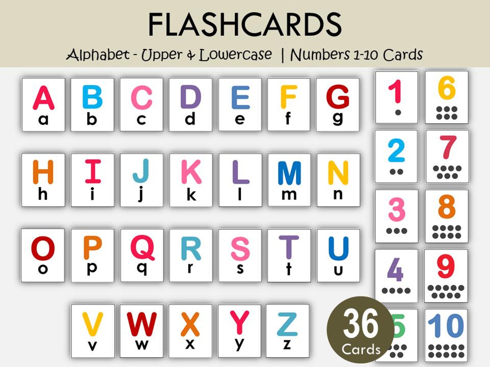 Alphabet & Number Flashcards: A-Z, 1-10 Counting Dots (printable PDF ...