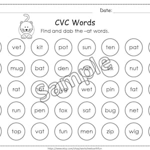 CVC Words Worksheets, Phonics Printable, I Spy CVC Words Activity, Dab ...