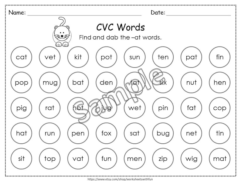 CVC Word Family Worksheets | Dab & Color Phonics Activities ...