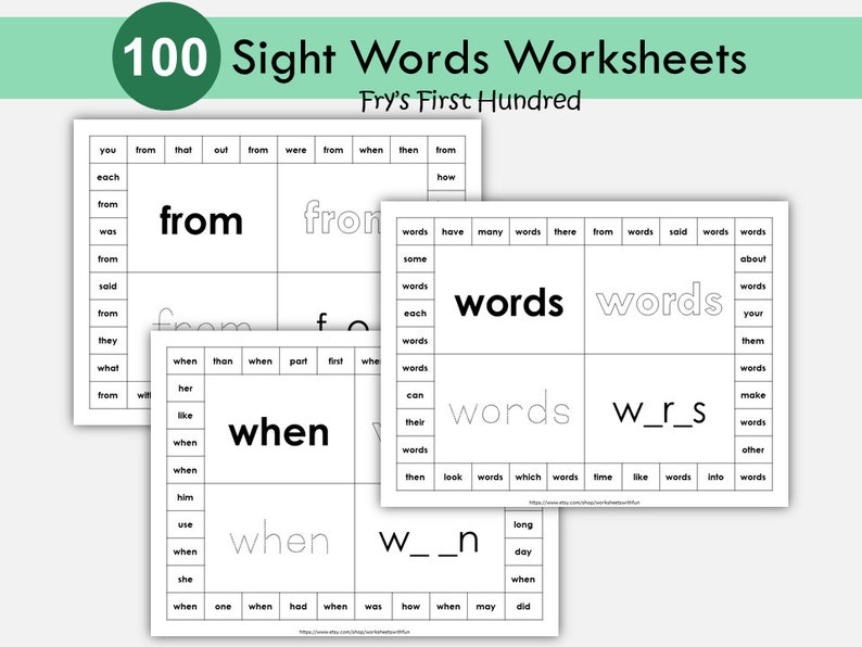100 Fry Sight Words Worksheets: Word Search Activities (digital ...