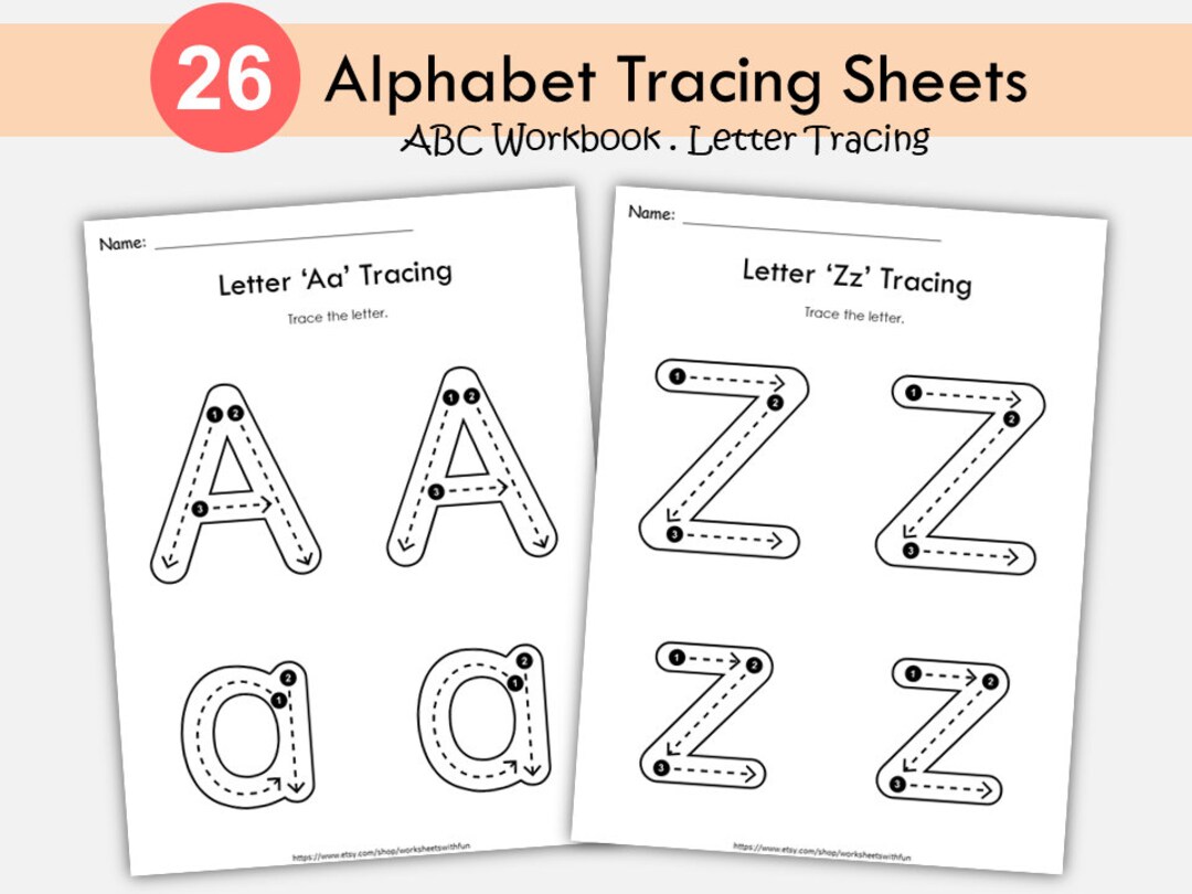 Alphabet A-Z Worksheets for Kids, ABC Letters Tracing Sheet, Alphabet ...