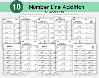 Number Line Addition, 1-10, 10 Printable Worksheets, Preschool - 1st ...