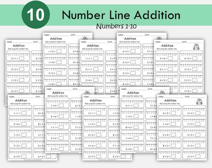Number Line Addition, 1-10, 10 Printable Worksheets, Preschool - 1st ...