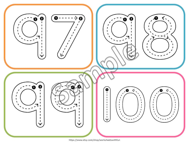 Number Tracing Cards 1-100 Printable, Preschool Math Flashcards ...