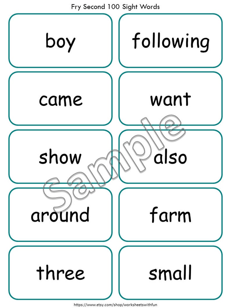 Fry Sight Words Flashcards Kindergarten Reading Fry Second - Etsy Canada