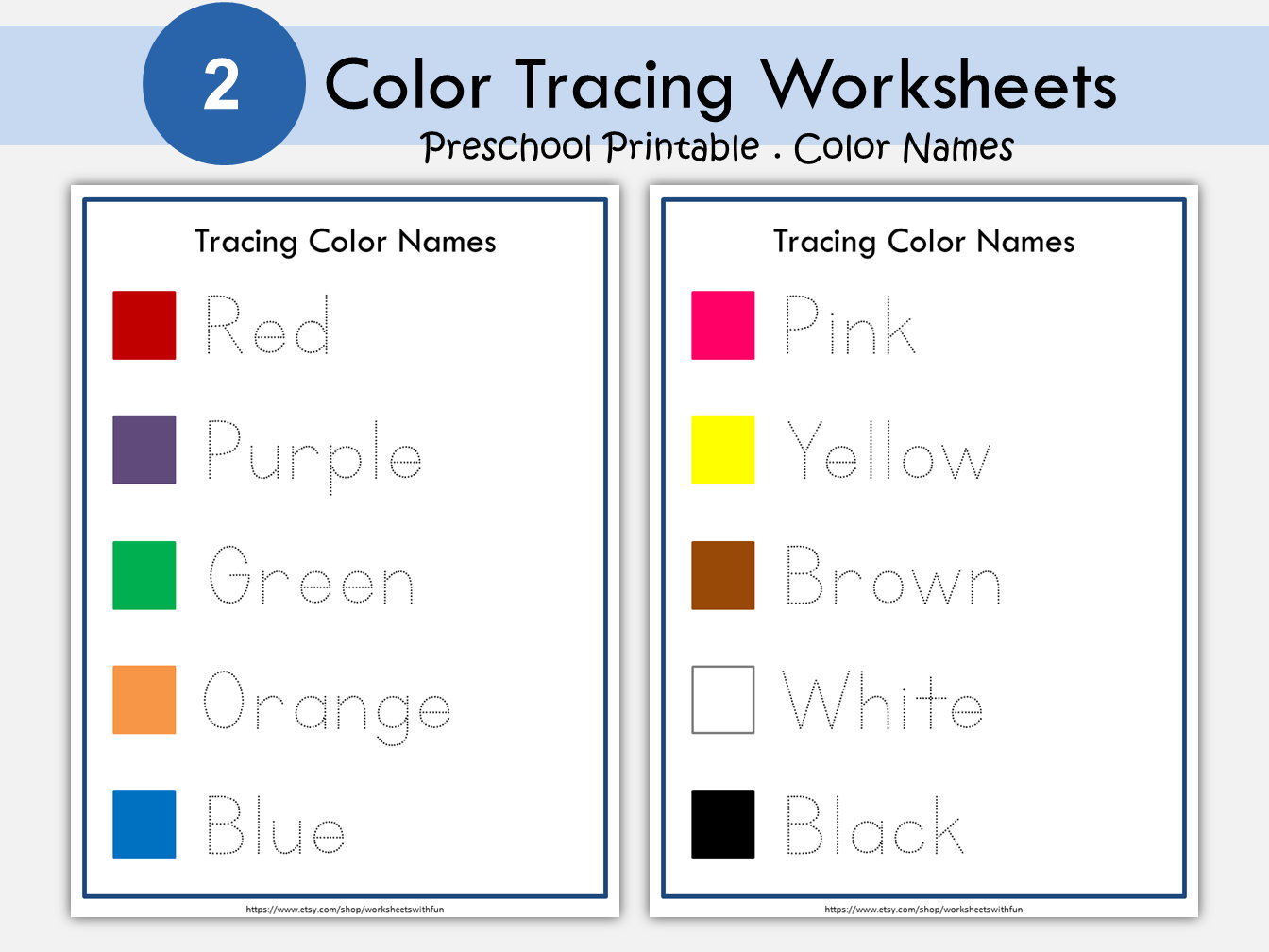 Color Word Tracing Worksheets: Preschool Kindergarten Activity (PDF ...