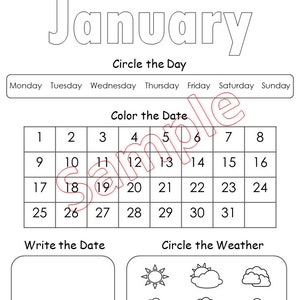 Preschool Calendar Worksheets Printable Kids Monthly Digital - Etsy