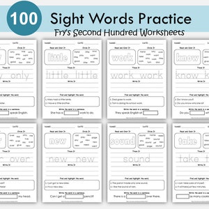 100 Sight Words Worksheets, Fry Second Hundred Words Practice, Sight ...