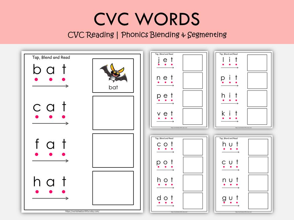 CVC Words Worksheets Printable | Phonics Blending & Segmenting ...